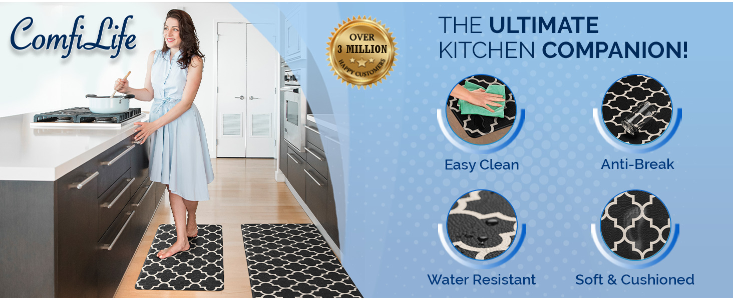 Non-Slip Waterproof Padded Anti-Fatigue 2-Piece Kitchen Mat | Comfilife